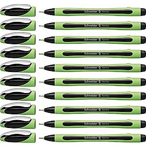 Schneider Xpress Premium Fineliner, 0.8 mm Porous Point, Light Green Barrel, Black Ink, Box of 10 Pens (190001)
