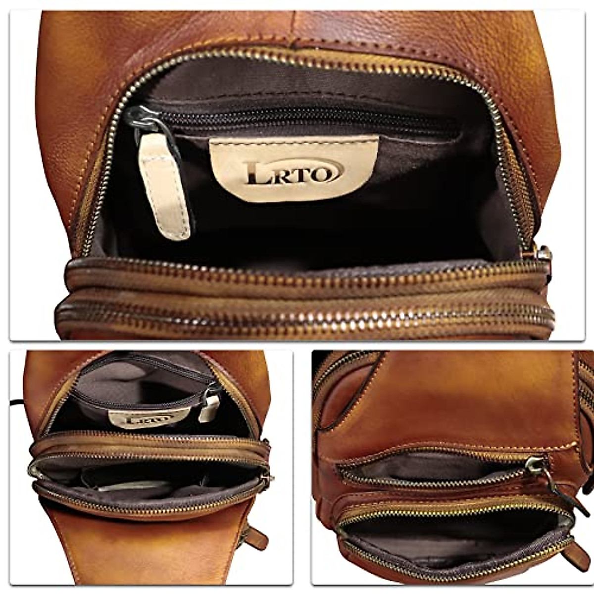 LRTO Genuine Leather Sling Bag Crossbody Purse Handmade Hiking Daypack Motorcycle Bag Retro Shoulder Backpack Vintage Chest Bag (Brown)