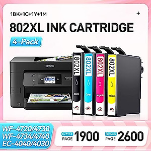 Panda 802XL Ink Cartridge remanufactured for epson 802XL T802 use with Epson Workforce Pro WF-4720 WF-4730 WF-4740 WF-4734 EC-4020 EC-4030 Wireless All-in-one Color Inkjet Print Copy scan Printer Ink