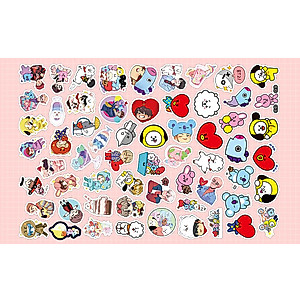 YEESACG - BTS Kpop Stickers | 61 Pack | Cute Bangtan Album Bomb | Cartoon Waterproof Vinyl for Water Bottle,Laptop,Skateboard,Luggage,Phone,Moto Korea Group for Teens Girls Fans (BTS-61)