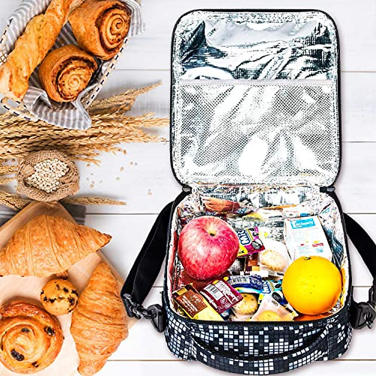 AGSDON Laptop Backpack, 16 Inch School Bag College Bookbag, Anti Theft Daypack Bags and Lunch Bag Set, Water Resistant Backpacks for Teens Boys Men Students(Black)