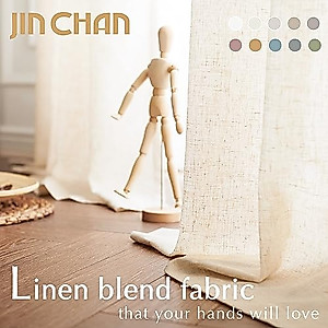 jinchan Linen Beige Curtains 90 Inches Long for Living Room Farmhouse Rod Pocket Back Tab Light Filtering Window Drapes for Bedroom Curtains Crude 2 Panels