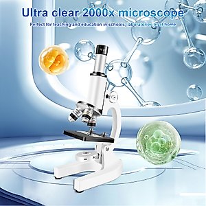 Poothoh Microscope for Adults Kids 40-2000X Magnification Compound Microscope with Microscope Slides Fill Light,Suitable for Children Students Home School Laboratory Microscope kit