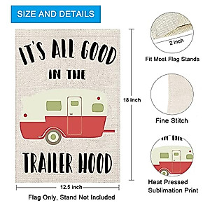 Camping Lover Gift It's All Good In The Trailer Hood Camp Theme Flag for Camper Rv Flag for Outdoor Yard House Banner Home Lawn (Good In The Trailer Hood)