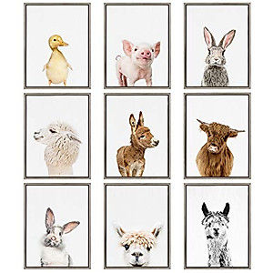 Kate and Laurel Sylvie Alpaca Bangs Animal Print Portrait Framed Canvas Wall Art by Amy Peterson, 18x24 Gray