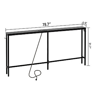 SUCRSIXBRO Console Table with Charging Station, 78.7" Narrow Sofa Table, Entryway Table with Outlets and USB Ports,Easy Assembly,Living Room, Bedroom,Black