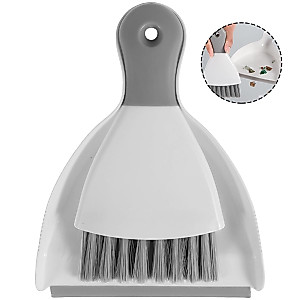 Grey Mini Dustpan and Brush Cleaner Set Miniature Broom and Dust Pans Small Portable Hand Multifunctional Cleaning Combo Tool for Table, Desk,Key Board,Cat,Dog and Other Pets Nest Household Dustpans