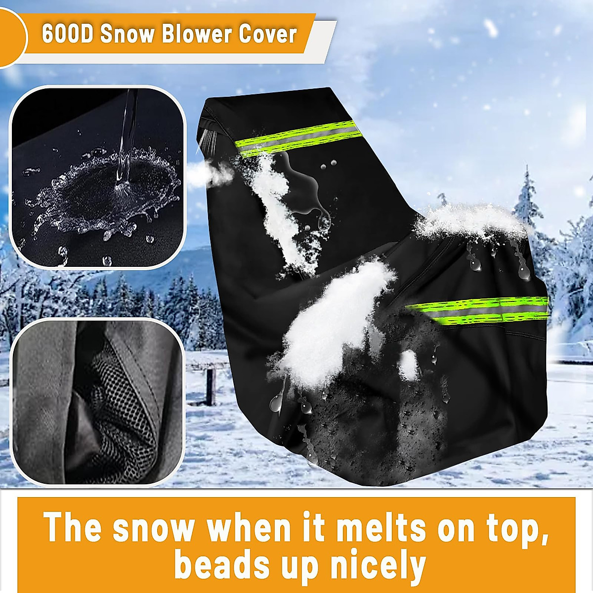 Chikia 600D 2-3 Snow Blower Cover, 24-32 inch Snowblower Cover Waterprrof Compatible with C ubCadet,Troy-Bilt,Ariens,Husqvarna EGO Ryobi Toro Windproof Outdoor Storage with Two Vents