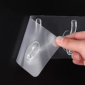 XGBYR Multifunctional Transparent 6 Hooks,Transparent Wall Hooks,Clear Plastic Hooks Self Adhesive,Heavy Duty Self Adhesive Hooks,Adhesive Row Hooks,Drill-Free Wall Hooks (1SET)