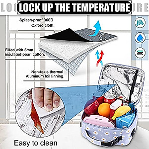 VENLING Insulated Lunch Bag for Work Floral Lunch Box for Women Men Teen Reusable Lunch Bags with Shoulder Strap Lunch Organizer Small Lunch Cooler Bag for Picnic Hiking Camping School,Blue Daisy