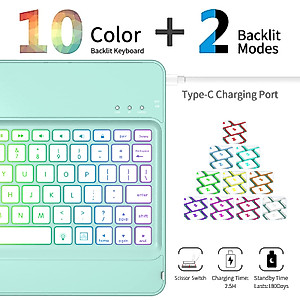 iPad 9th Generation Case with Keyboard and Apple Pencil,Stylus Pen for iPad(2018-2023) 15mins Fast Charge,Palm Rejection iPad Pencil,10 Color Backlit Bluetooth Keyboard Case with Pencil Holder