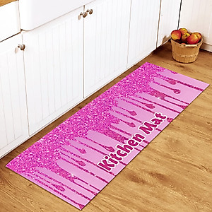 Pink Glitter Dripping Personalized Kitchen Mat Rug,Custom Floor Door Mat Anti-Slip Rugs for Kitchen,Bathroom,Laundry,48x17Inch