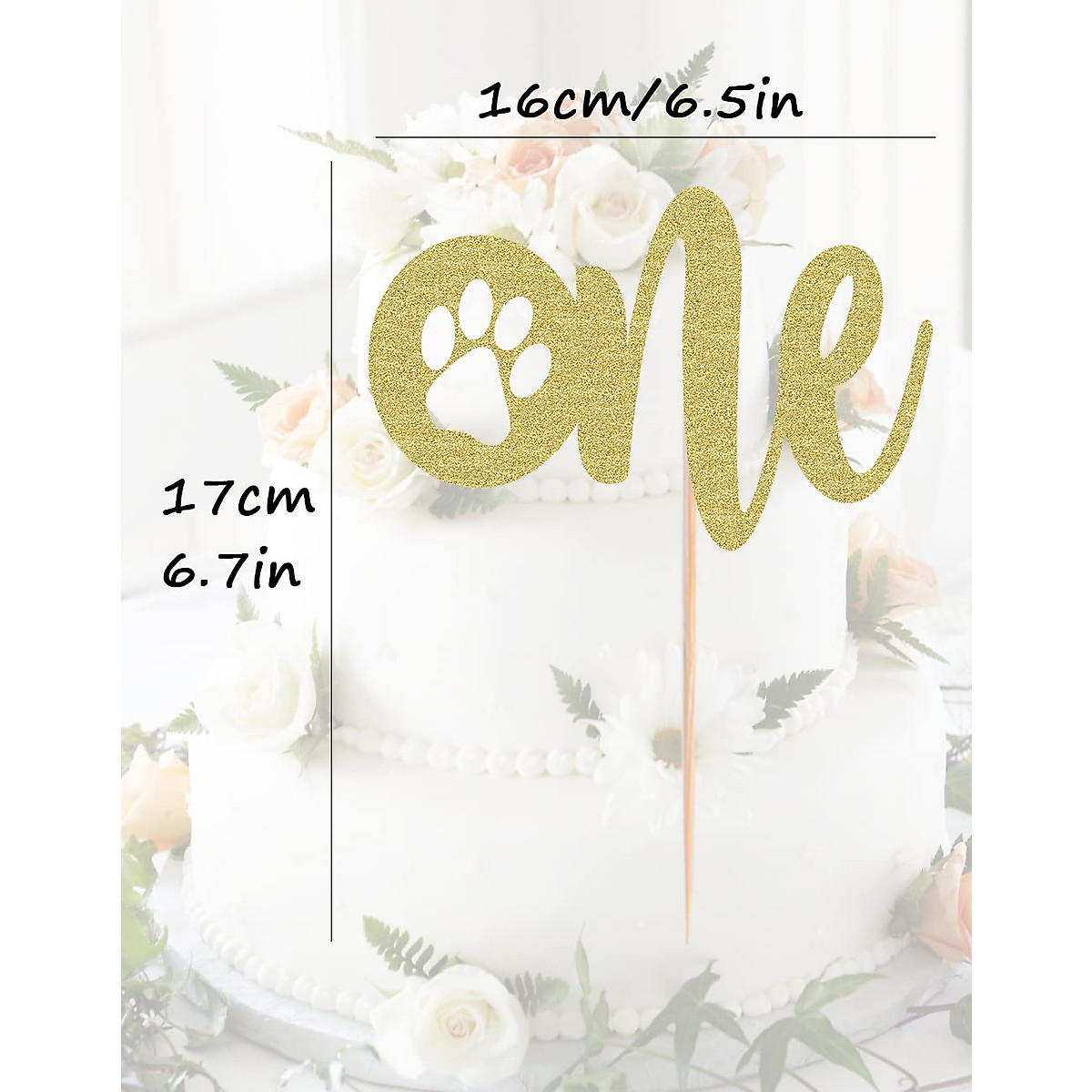 AHAORAY Paw Print One Cake Topper - Gold Glitter Pet Dog First Birthday Cake Decorations Supplies - Pet Puppy Theme Party Cake Decor, for Pet Birthday Party, Baby Shower Favors or Photo Booth Props