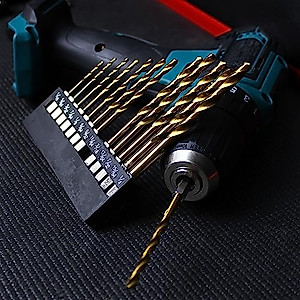 ABN Hex Shank Drill Bit Set - 13pc 1/4in Hex Shank High Speed Steel with Titanium Coating Twist Drill Bit Set for Sheet Metal, Wood, Plastic