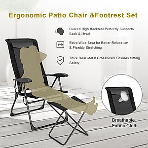Giantex 4 Pcs Folding Patio Chairs Set 2 Pack Patio Dining Chairs with Footrest Portable Sling Chairs Camping Lawn Chairs with Adjustable Back Outdoor Bistro Chairs for Porch Garden Yard Pool