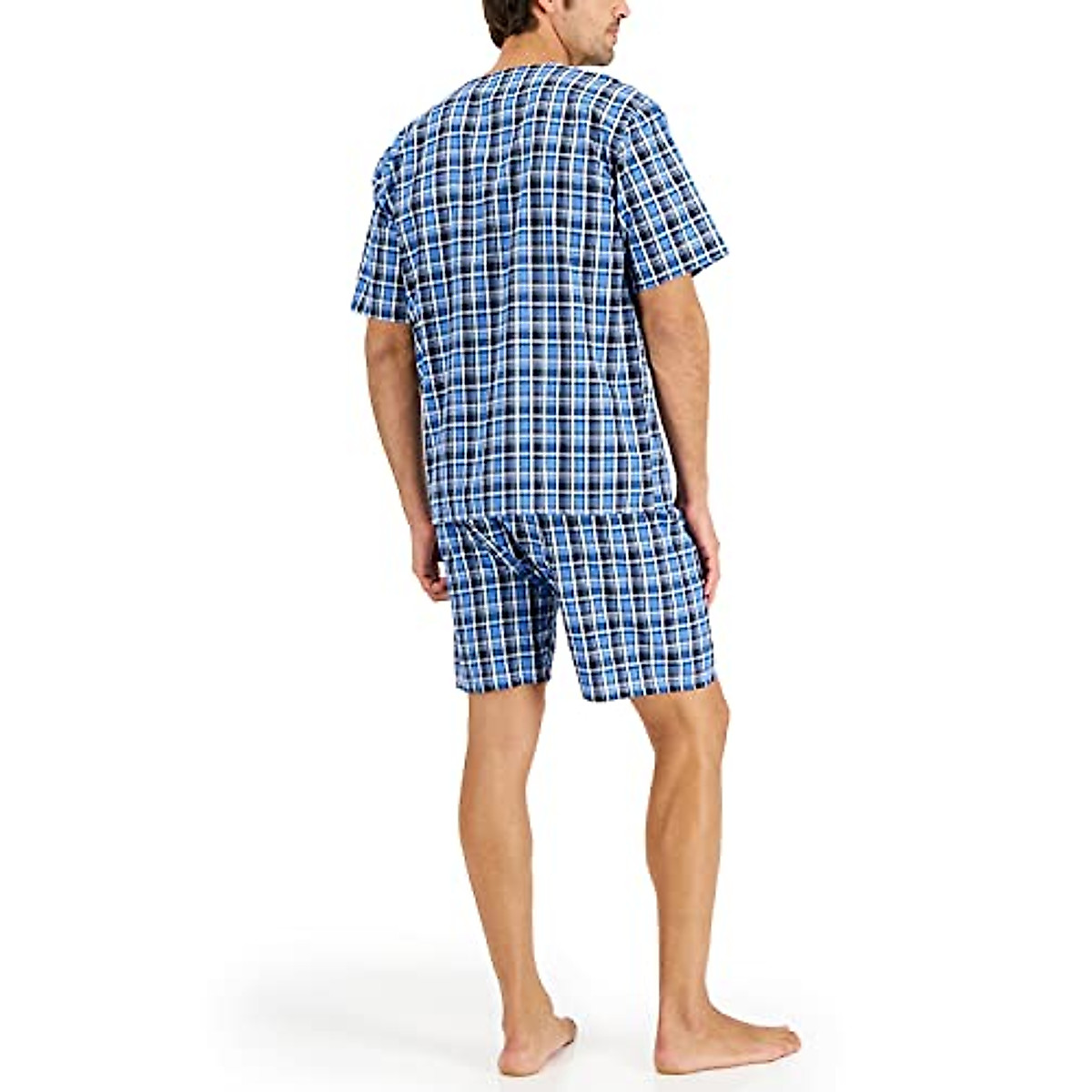 Hanes Men's Short Sleeve Pajama Set, Blue Plaid, 2X-Large