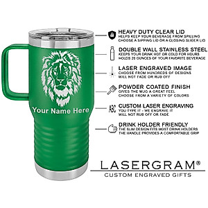 LaserGram 20oz Vacuum Insulated Travel Mug with Handle, Dragon, Personalized Engraving Included (Green)