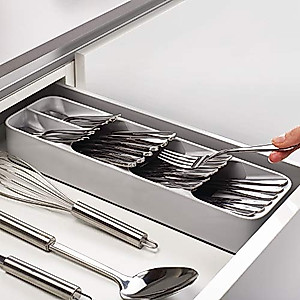 Joseph Joseph 85119 DrawerStore Kitchen Drawer Organizer Tray for Cutlery Silverware, Gray & Command Large Replacement Strips, Re-Hang Indoor Hooks (GP023-20NA)