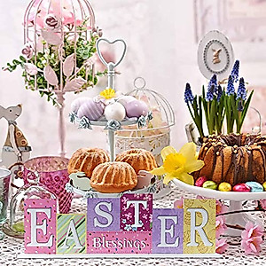 Easter Decorations, DECSPAS Double Sided Wooden Sign Valentines Easter Decor, Decorative Wood Block Set Easter Decorations for the Home, Living Room, Mantle, Dining Table, Office