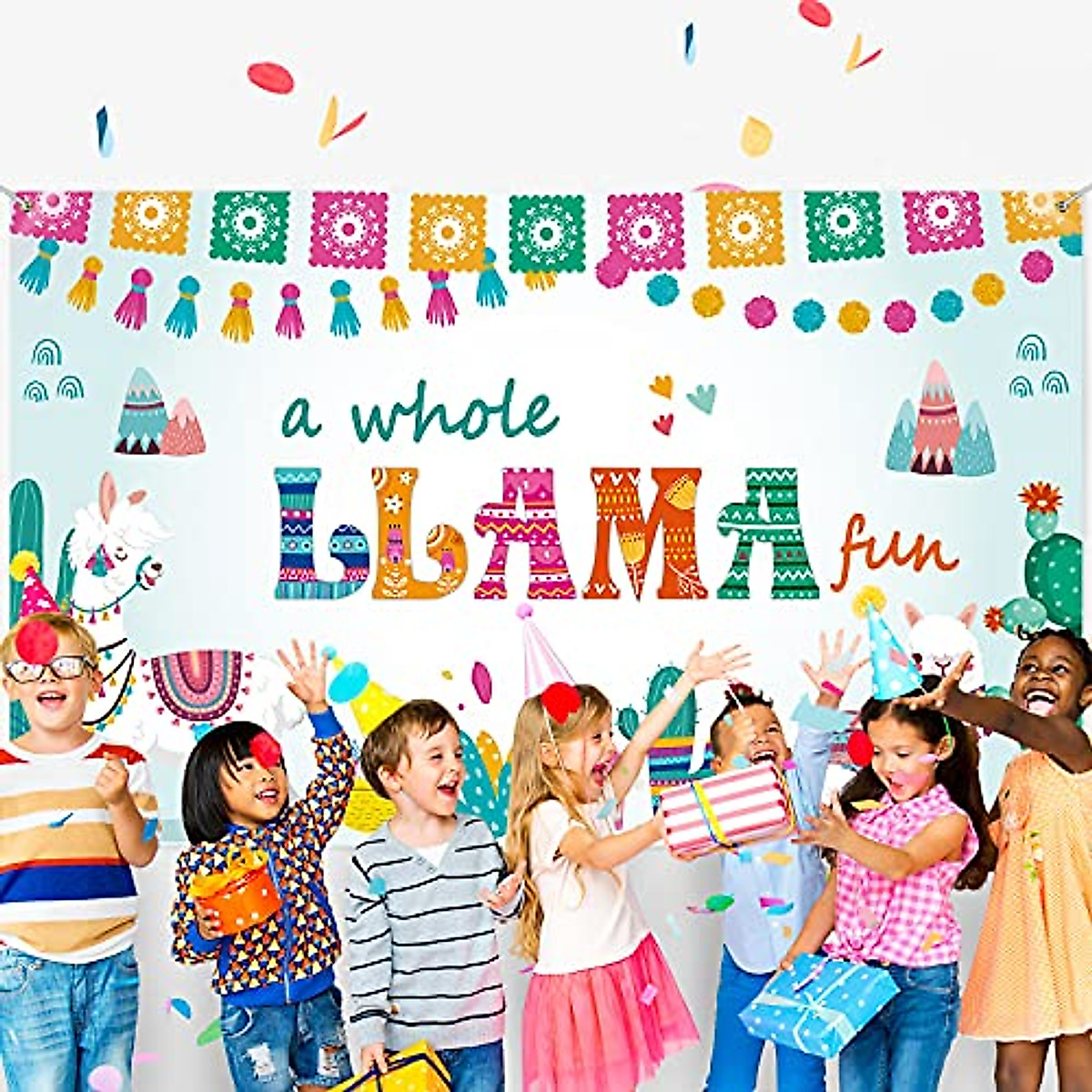 Llama Backdrop a Whole Llama Fun Birthday Backdrop Cactus Mexican Theme Photography Background Fiesta Llama Party Birthday Decoration, Baby Shower Decorations Cake Table Decors, 70.9 x 43.3 Inches