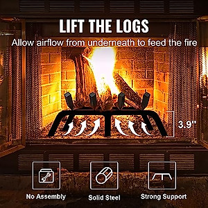 VEVOR Fireplace Grate, 18 inch Heavy Duty Fireplace Pit Grill Grate with 6 Support Legs, 3/4'' Solid Powder-Coated Steel Bars, Fire Logs Firewood Burning Rack Holder for Indoor and Outdoor Fireplace