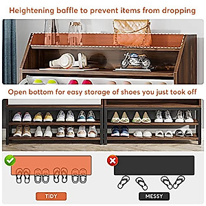 Tribesigns Shoe Cabinet for Entryway, Freestanding Tipping Bucket Shoe Organizer, Narrow Shoe Rack with 2 Flip Drawers & Open Storage Shelves, Industrial Slim Shoe Storage Cabinet for Small Space