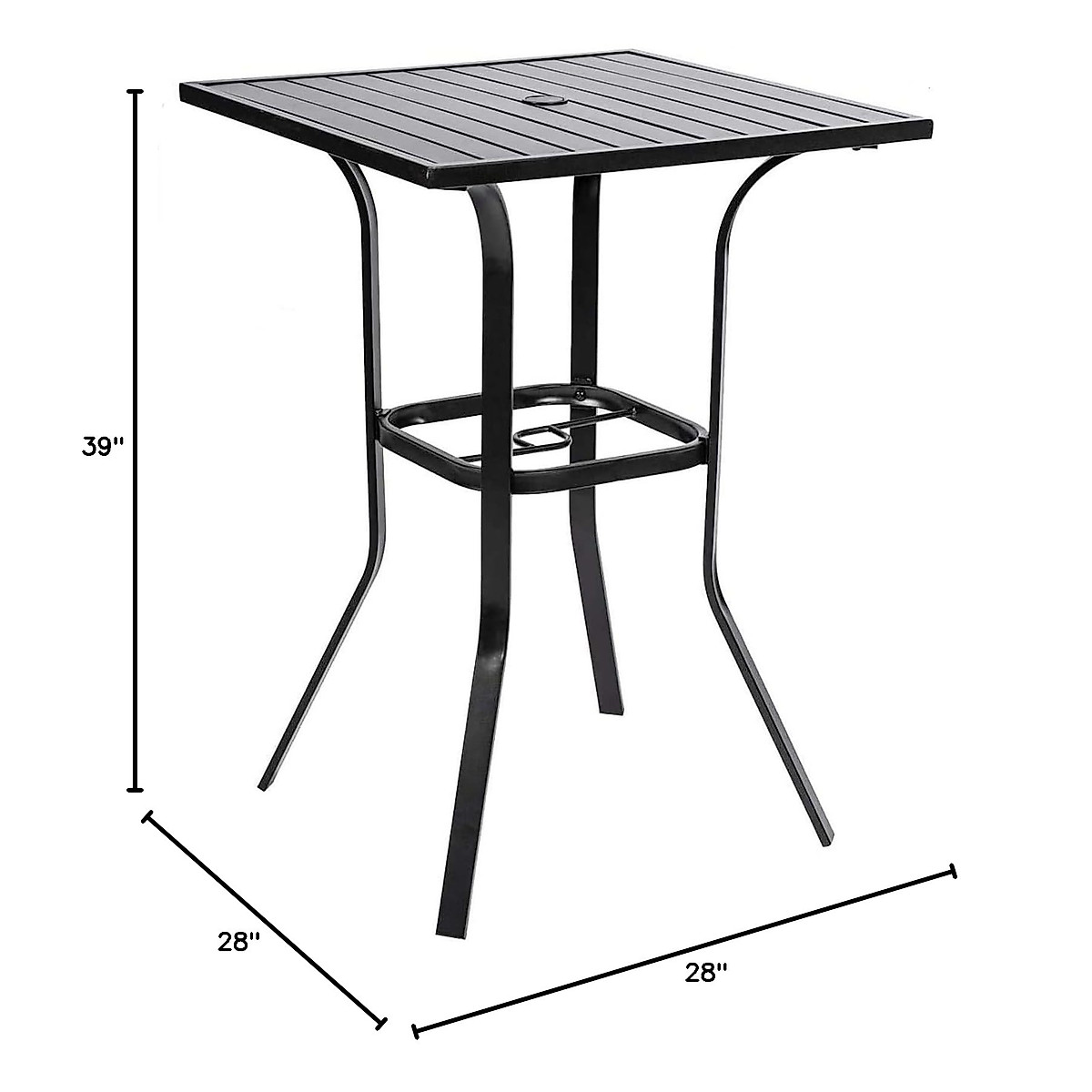 Betterland Patio Bar Table, Outdoor Square Bar Height Table Metal Bar Bistro Table, Metal Frame & Slat Tabletop with 1.57" Umbrella Hole