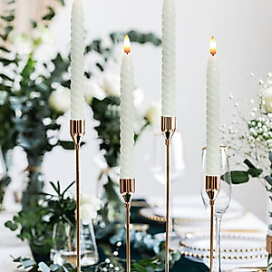 Lasumora Flameless Taper Candles Flickering with Remote Timer, LED Taper Candles Battery Operated Warm 3D Wick Spiral Window Candles 6 Pack Real Wax Wedding Home Birthday Christmas Decor 9.8" White