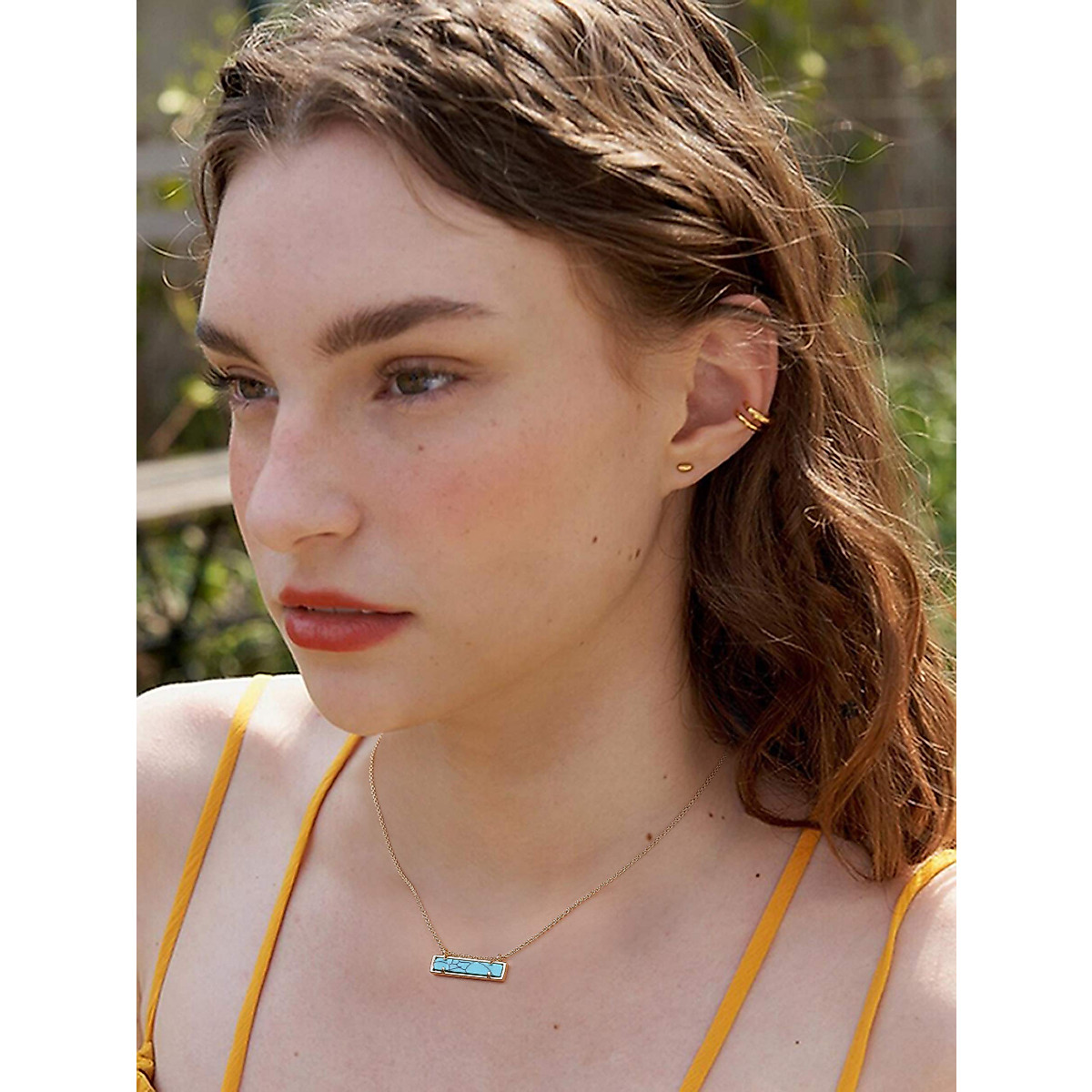 SOFYBJA Adjustable Turquoise Howlite Bar 18K Gold Chain Bohemian Necklace for Women Horizontal Bar Delicate Gemstone Pendant Minimalist Boho Jewelry