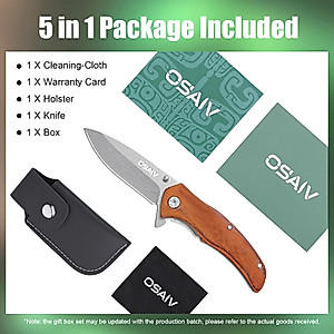 osaiv Pocket Folding Wood Knife Set, Speed Safe Opening EDC Tactical Foldable Knives with Lock, Small Sharp Camping Survival Hiking Knife, Ideal Gift for Men Women-Wood Color Handle