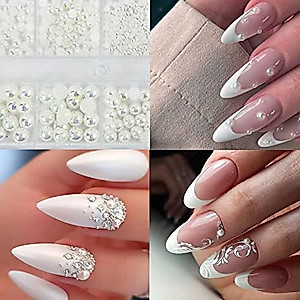 4 Boxs Nail Art Rhinestones Flatback Pearls Charms for Acrylic Nails Crystals Supplies Half Round Design Gems Accessories DIY Decor.