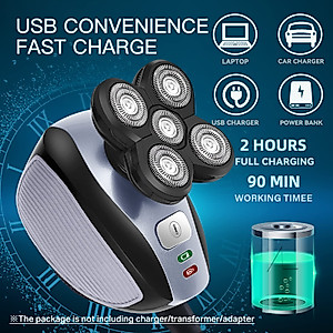 Head Shaver for Bald Men,Electric Razor for Mens Shaver Cordless,5 in 1 Waterproof Wet Dry Mens 5 Heads Electric Razor for Head Face Shaving,USB Facial Man Rotary Shaver Face Hair Rechargeable