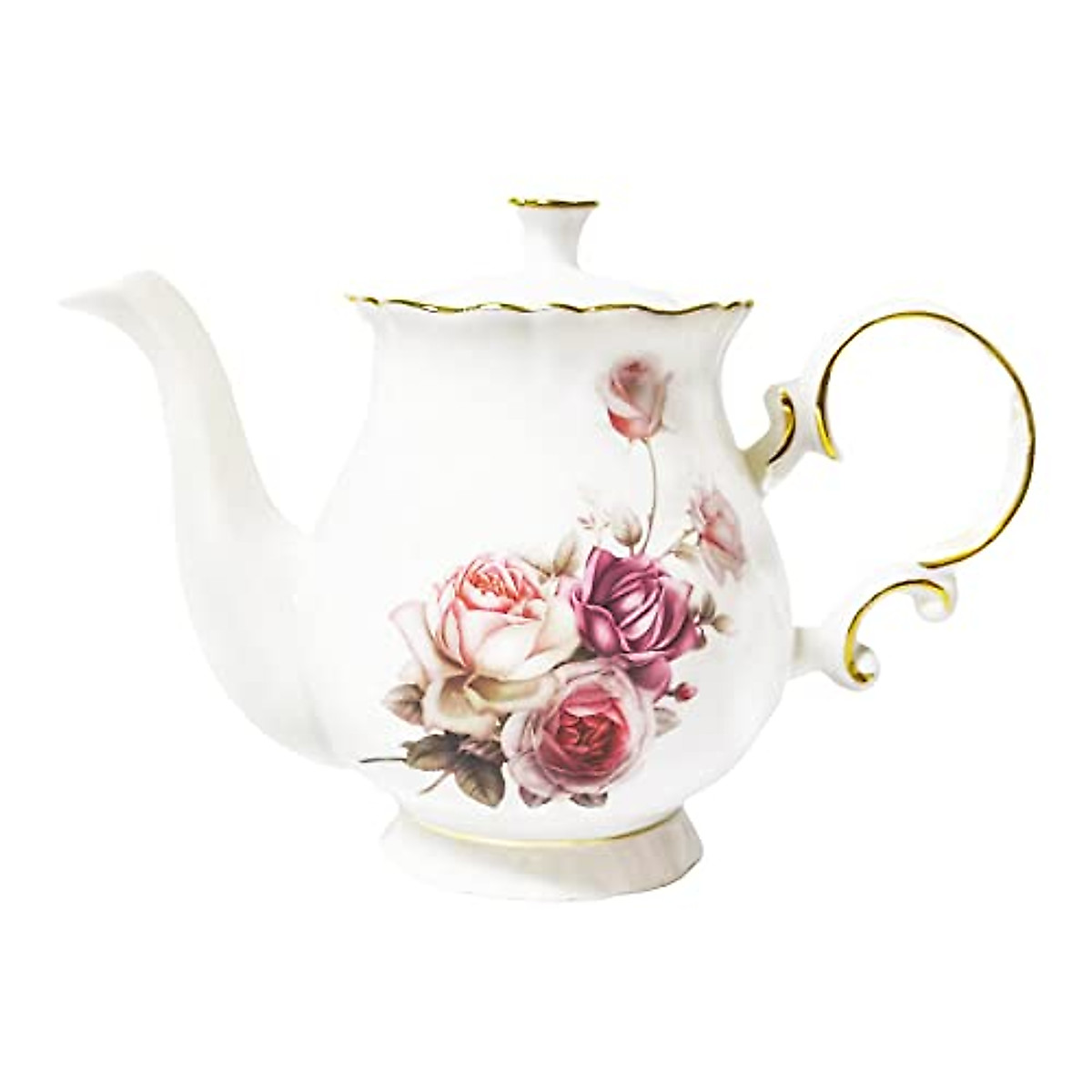 Pehost European Style Porcelain Coffee Pot Teapot Pot Water Pot Gift Large 5.5 Cups (1, Pink Rose)