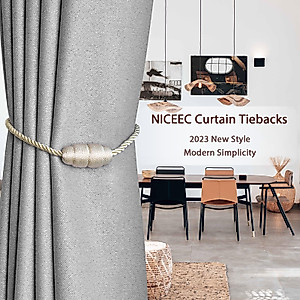 NICEEC 2 Pack Strong Magnetic Curtain Tiebacks Handmade Weave Side Rope Curtain Holdbacks Unique & Elegant Decorative Curtain Drape Tie Backs for Home & Office & Outdoor Window Drapery (Beige)