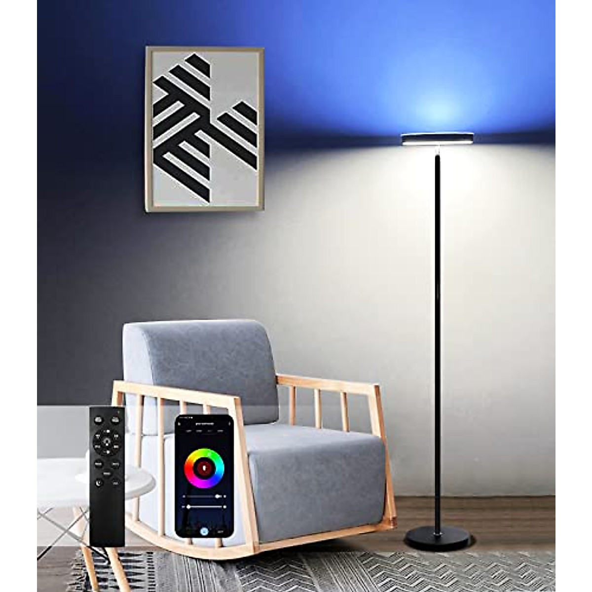Hyskostar 2 Side Lighting Led Floor Lamp with Remote & Touch Control 24 W 1000LM, Dimmable 3 Color Temperatures,Tall Standing RGB Floor Lamps for Living Room,Bedroom