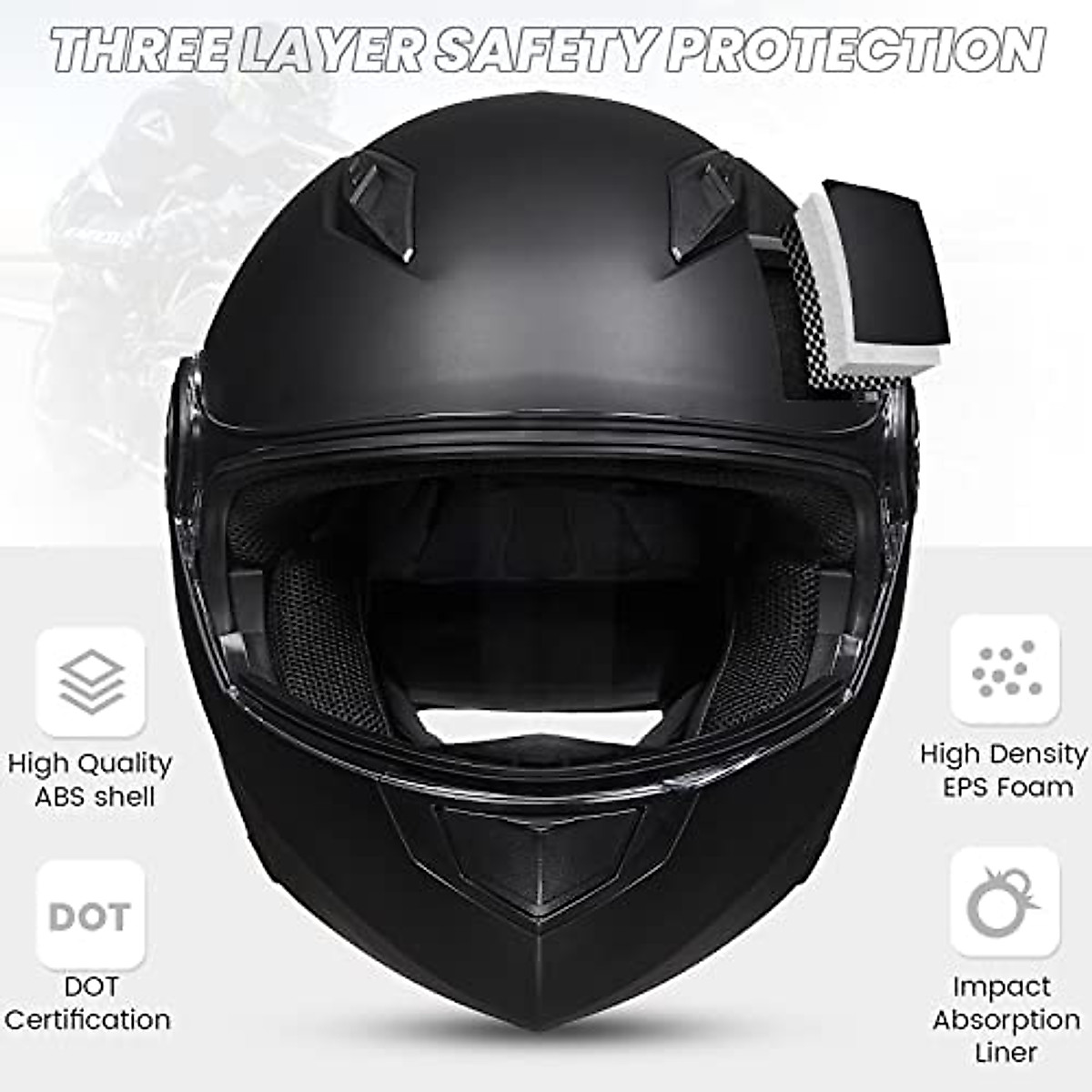 ILM Flip Up Full Face Modular Motorcycle Helmet for Adults Men Women Cascos para Motos Street Bike Motocross Helmet DOT 115(Matte Black,Medium)