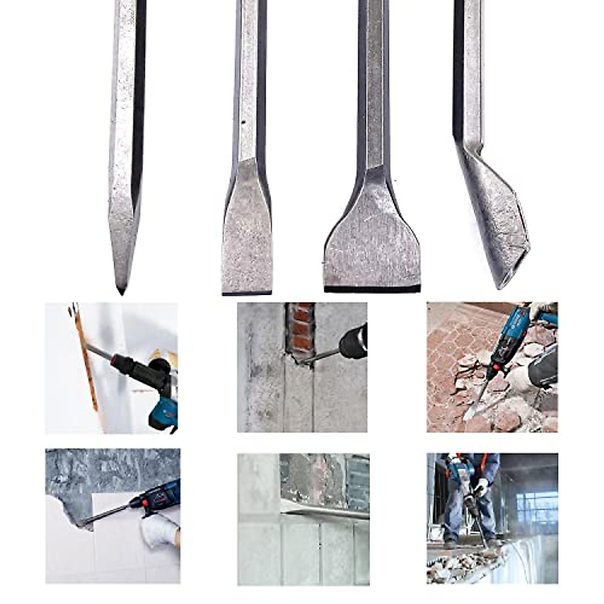 JFOGO Rotary Hammer Drill Bits Set & Chisels- 17 Pieces SDS Plus Concrete Masonry Hole Tool for Concrete，Brick,Block,Stone,Masonry