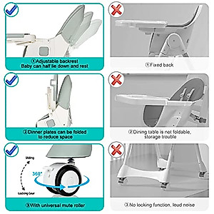 High Chair, MJKSARE Baby High Chair, High Chairs for Babies and Toddlers,Dining Tray & Backrest & Height Adjustable, Five-Point Safety Belt, Non-Slip Foot Pad, Foldable High Chair to Save Space