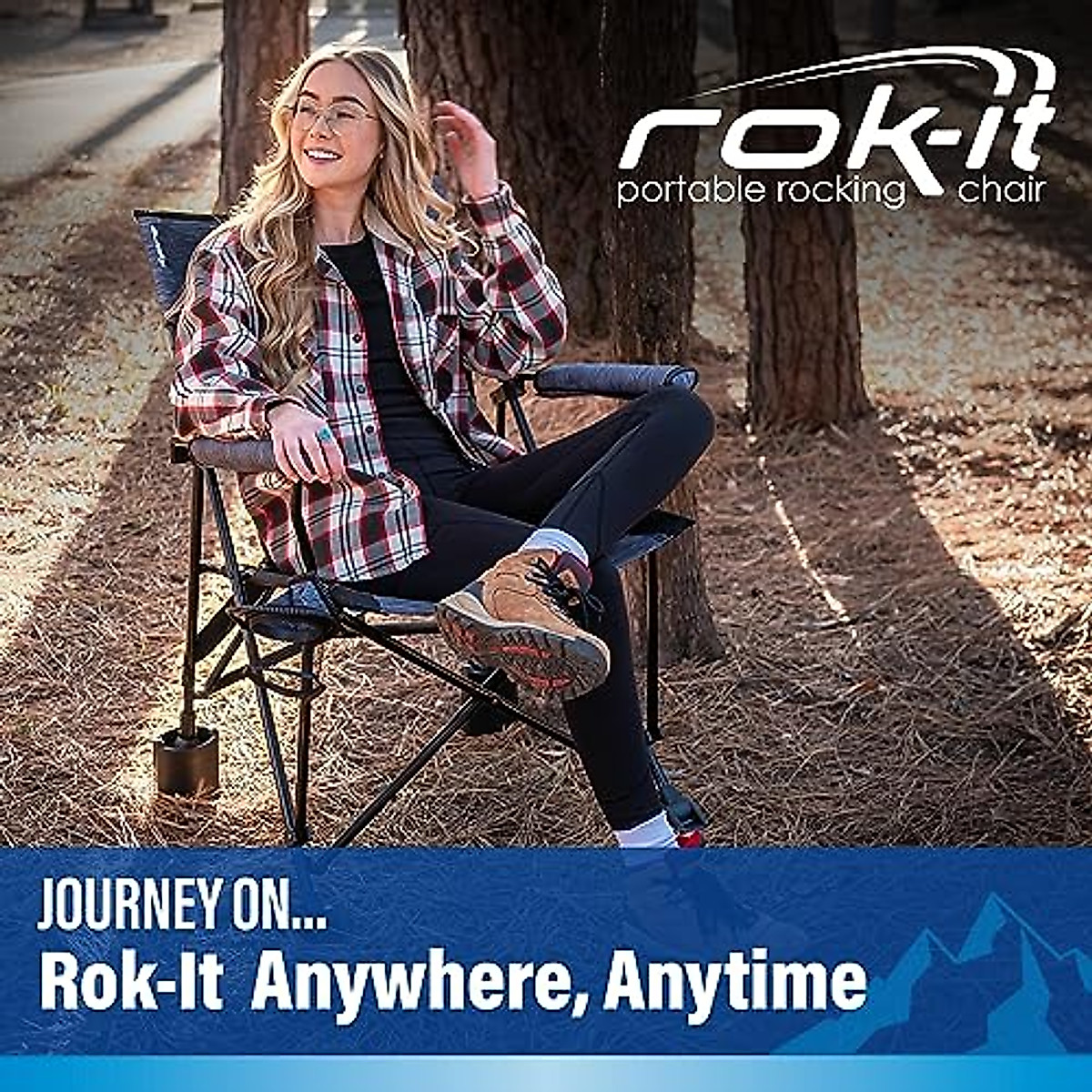 Kijaro Rok-it, Rocking Camp Chair - Enjoy The Outdoors with a Rocker Camp Chair - Multipurpose Portable Rocking Chair, Folding Chair, Lawn Chair, and Sports Chair - Hallett Peak Gray