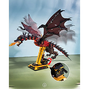 Givenni Fire Dragon Building Set with Display Stand - Smaug 1359 PCS Construction Building Bricks Model for Teen and Adults（New 2024）