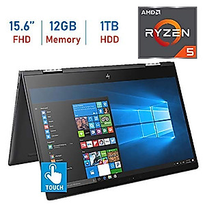 HP Envy x360 15.6" FHD Touchscreen 2-in-1 (1920x1080) Laptop PC, Quad Core AMD Ryzen 5 2500U up to 3.6GHz 12GB DDR4 RAM, 1TB HDD, Webcam, Bluetooth, Backlit Keyboard, AMD Radeon RX Vega 8, Windows 10