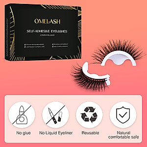 OMELASH Reusable Self Adhesive Eyelashes, Four Styles Waterproof False Eyelashes, No Glue False Eyelashes, Self Adhesive Eyelashes Reusable Self Sticking, False Eyelashes Natural Look(4 Pairs)