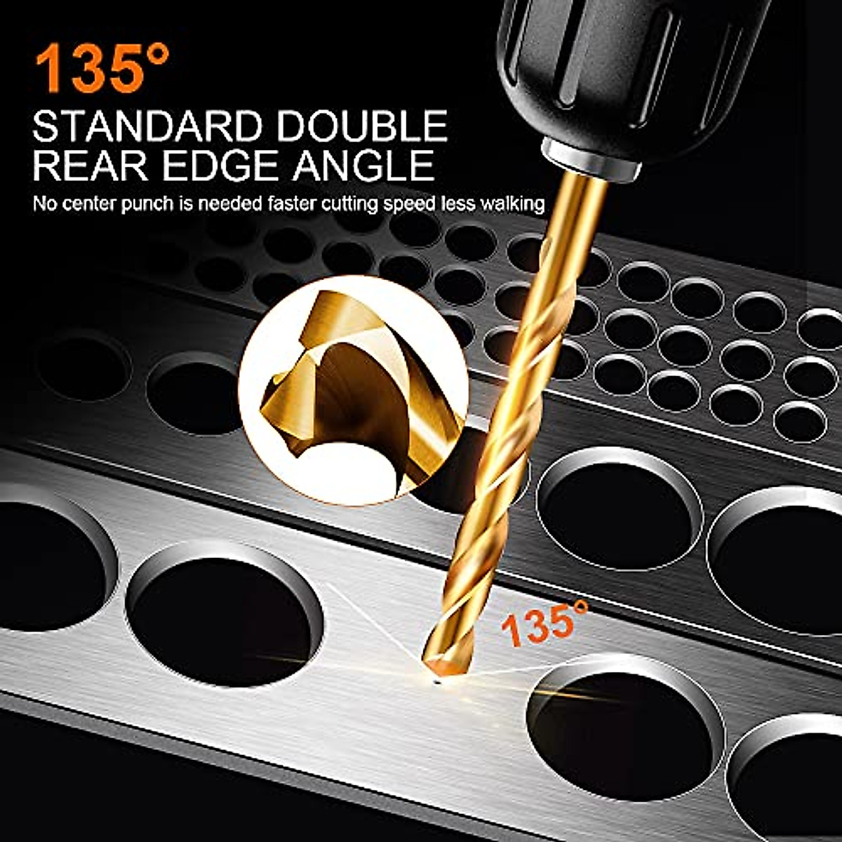 Luckyway 14-Piece Titanium Twist Drill Bit Set, 1/16"-1/4" HSS 4341 for Wood Plastic Aluminum Alloy Drilling