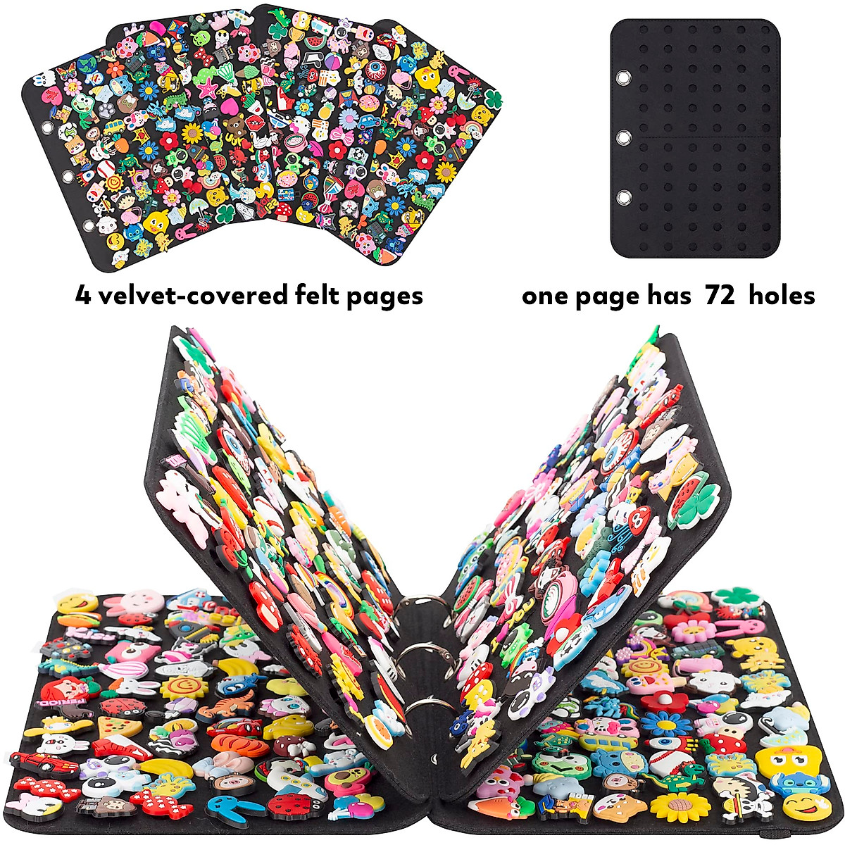 PACMAXI Shoe Charms Display Holder, Shoe Charm Organizer, Shoe Charm Collection Booklet with 3 Binders and 4 Pages For Shoes, Sneakers, Sandals(Not Include Any Accessories)