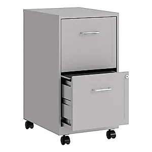 Scranton & Co Mobile 2 Drawer Metal Vertical File Cabinet, Letter-Size, in Arctic Silver, Partially Assembled