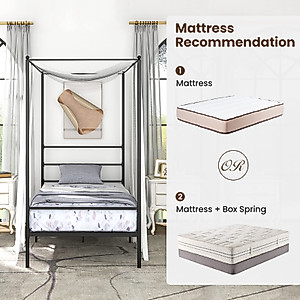 Giantex Twin Size Metal Canopy Bed Frame, Modern Platform Bed Frame with 4 Poster & Headboard, Mattress Foundation with Sturdy Metal Slat Support, No Box Spring Needed, Easy Assembly, Black