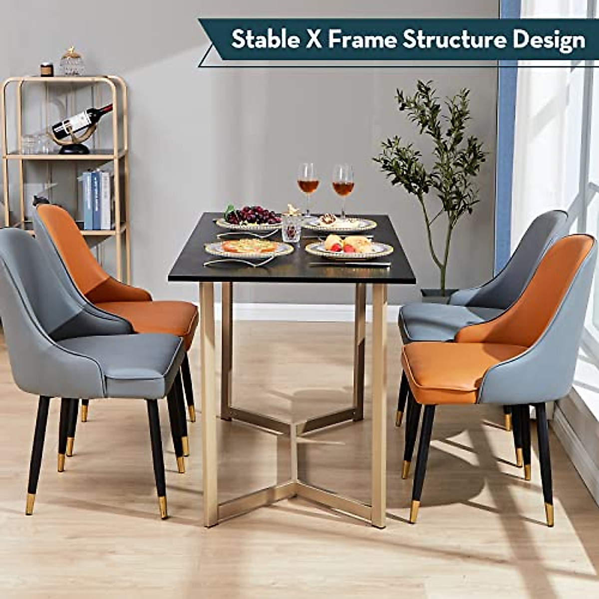 SAYGOER Dining Table 51.2 Inch, Multifuntional Modern Dining Room Table for 2-4, Space Saving Rectangular Kitchen Table, Heavy Duty Metal Frame, Industrial Dinner Table, Easy Assembly, Black Gold