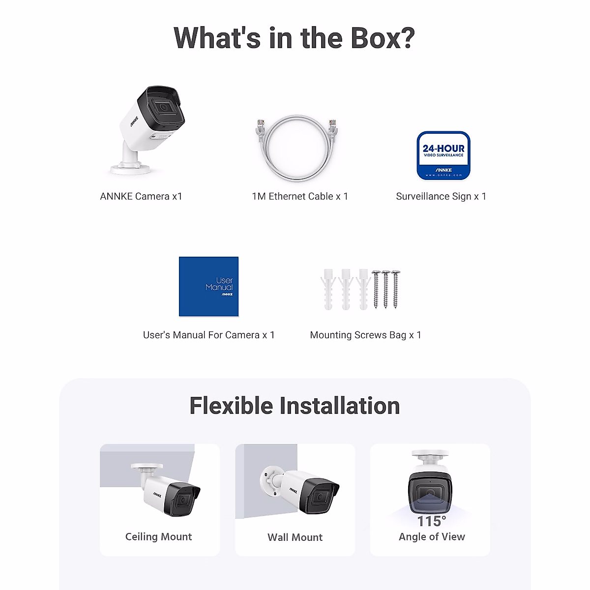 ANNKE C500 - 5MP Outdoor PoE Security IP Camera with Mic/Audio, 2.8mm Lens (116° FOV), 100 ft Night Vision, IP67 Waterproof, Smart Motion Alerts, RTSP, Surveillance Bullet Cam with SD Card Slot