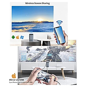 WiFi Projector Home Cinema Wireless 1080P Movie Projectors for iOS & Android, 7000 Lumens Full HD Indoor Outdoor Gaming Projector, Compatible with Airplay, Smartphone, TV Stick, HDMI, USB, PS5