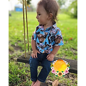 Toddler Baby Boy Button Down Shirt Short Sleeve T-Shirt Tops Western Cowboy Casual Tee Summer Clothes (A White,4-5T)